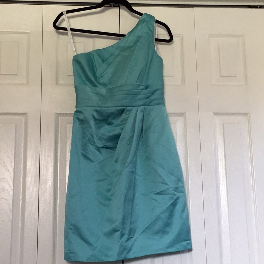 Davids Bridal One Shoulder Satin Pool Dress - Gem